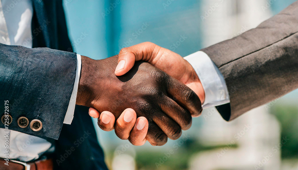 Handshake between a black man and a white man. Day against ...