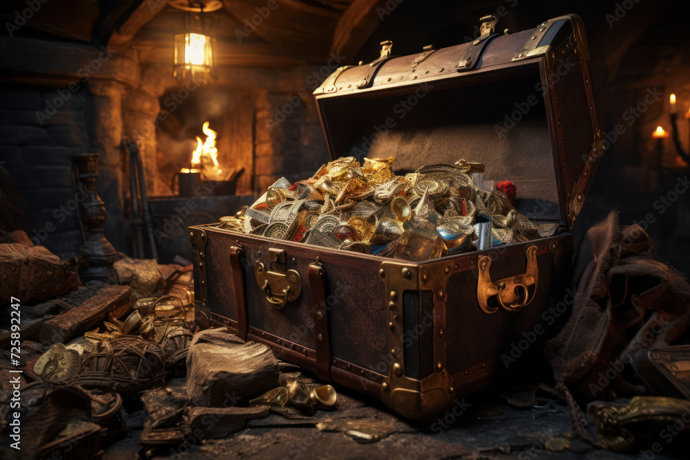 A vintage treasure chest discovered in an attic, holding forgotten ...