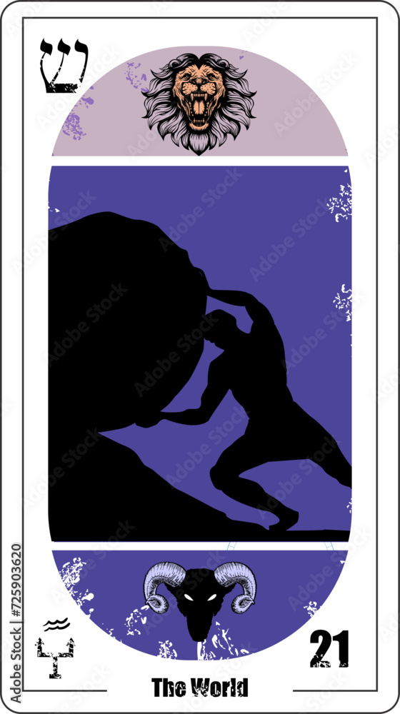 Egyptian tarot card number twenty-one, called The World. Silhouette of ...