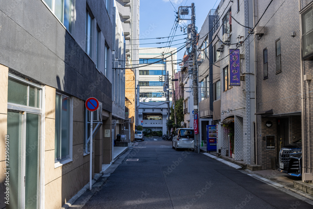 Tokyo, Japan, 30 October 2023: Empty alleyway with no entry sign in ...