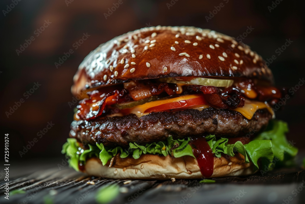 Food photography of an unhealthy burger with greasy and tempting ...