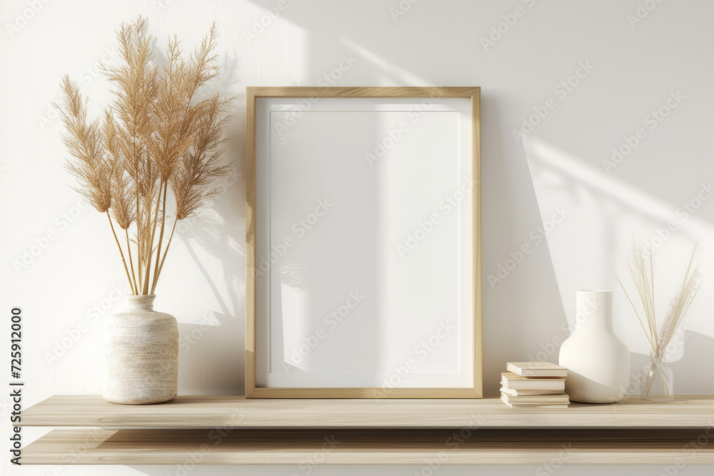 Essential aesthetics come to life: A square empty mock-up poster frame ...