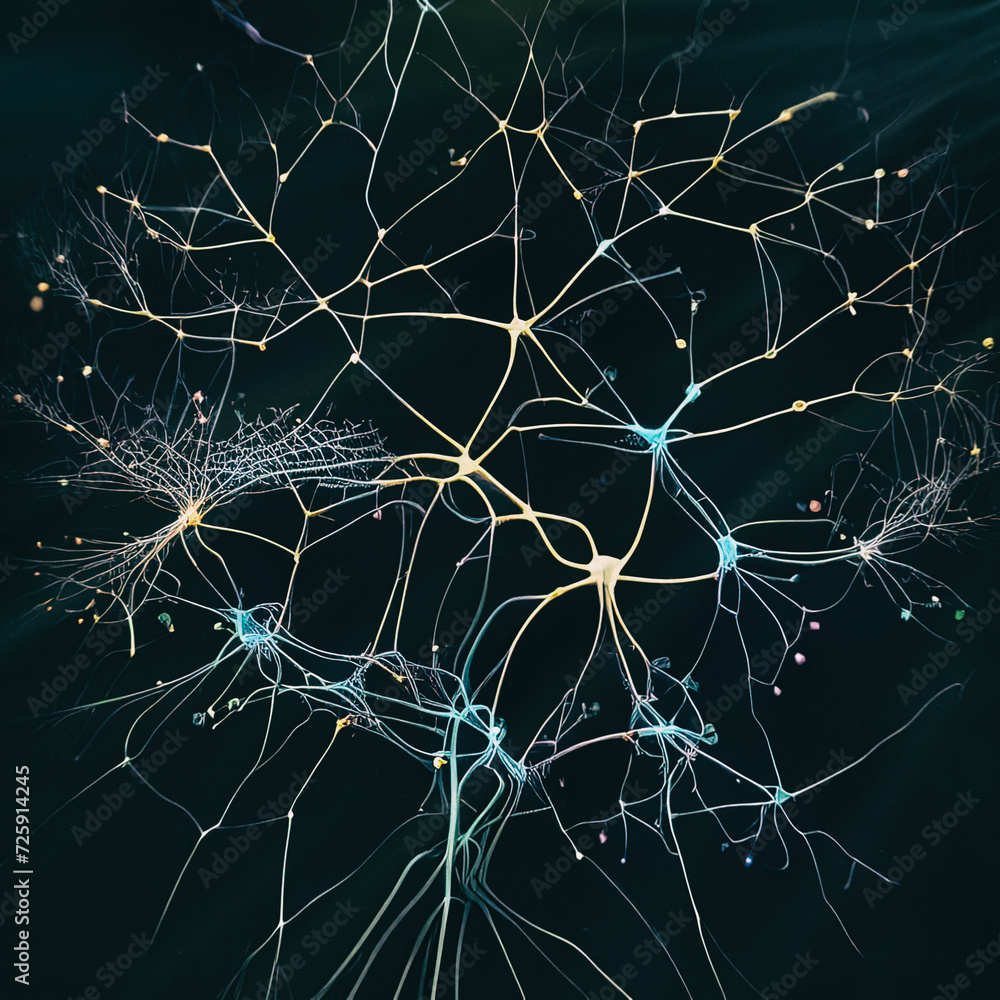 Neural network - images of neural cells. Synapse on a black background ...