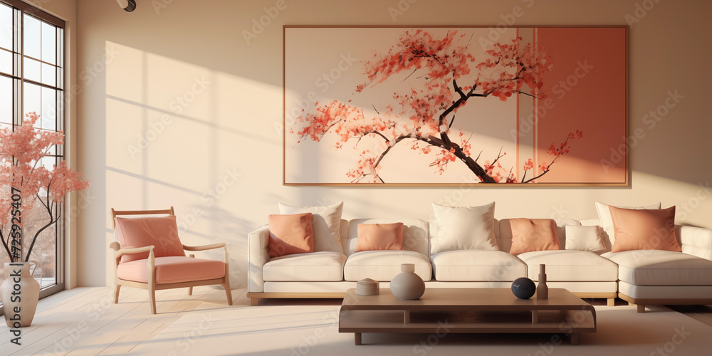 Peach fuzz Living room design with peach shades. stylish living room ...