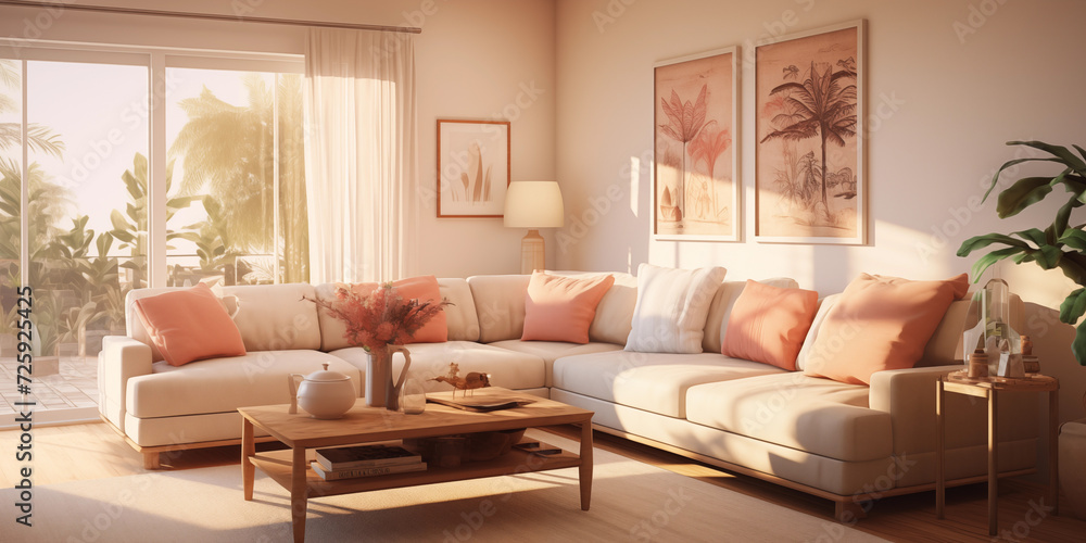Peach fuzz Living room design with peach shades. stylish living room ...