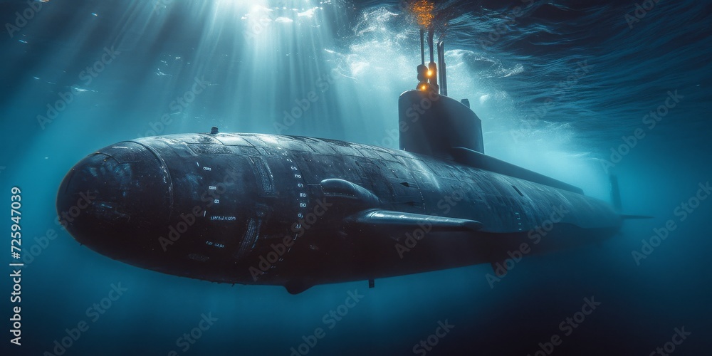Silent Navigator: A Submarine Emerges from the Depths, Illuminated by ...