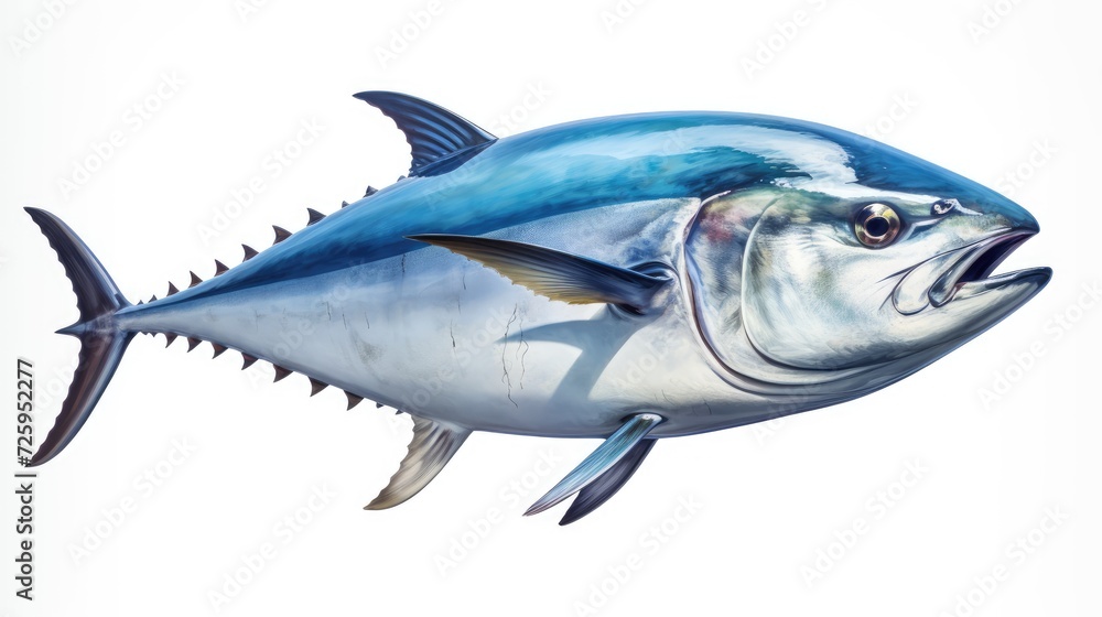 Fresh single tuna isolated closeup. Realistic illustration of tuna on a ...