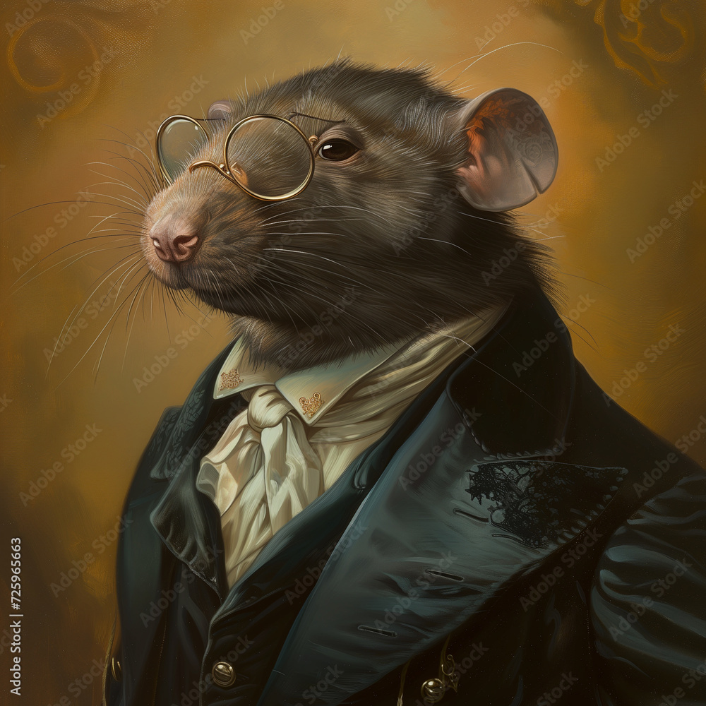 anthropomorphic animals dressed up like humans for an oil painting ...