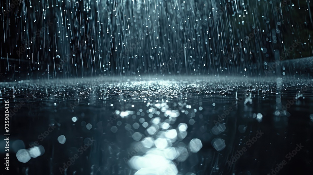 Falling raindrops footage animation in slow motion on dark black ...