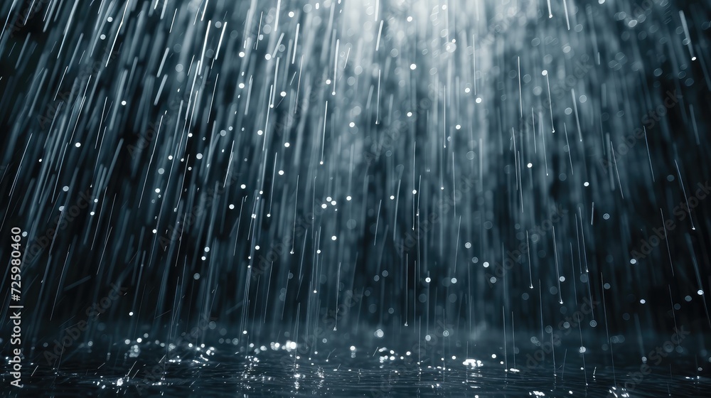 Falling raindrops footage animation in slow motion on dark black ...