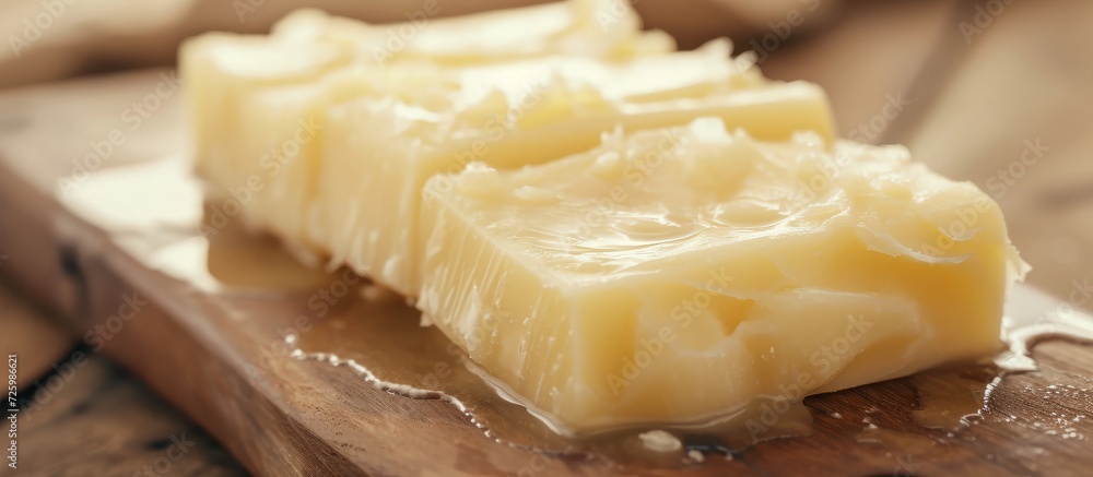 Beef dripping or tallow, a rendered form of animal fat, commonly used ...