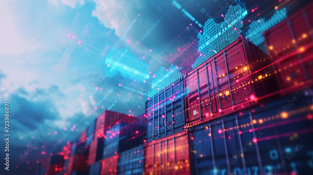 The concept of containerization visualized by cargo containers with ...