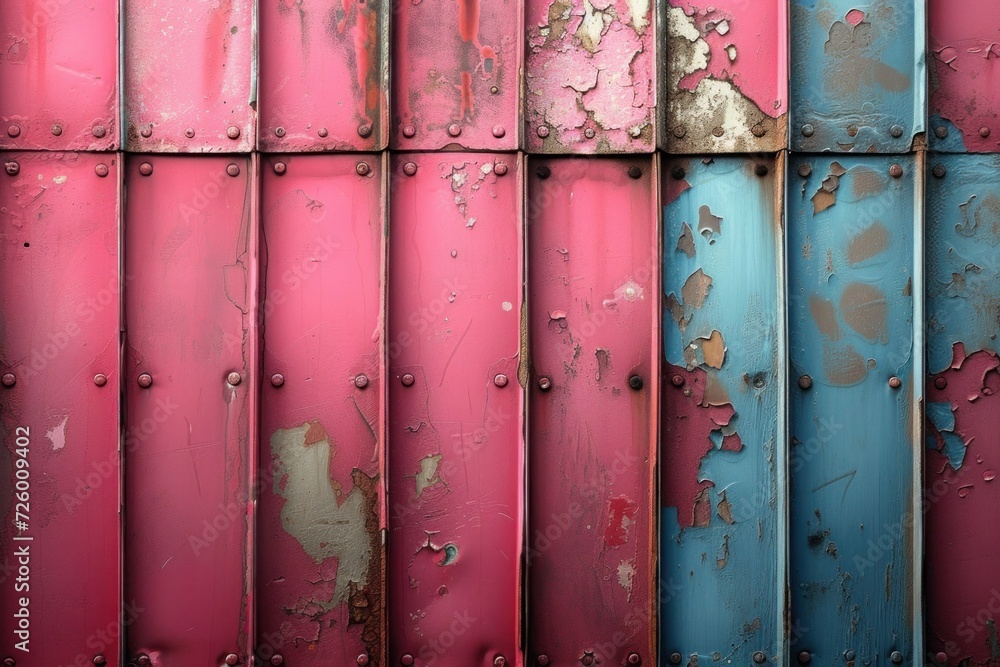 pink mettalic background, A textured surface of pink and blue metal ...