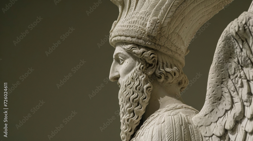 A stately eaglewinged figure with a stern expression embodying the wise ...