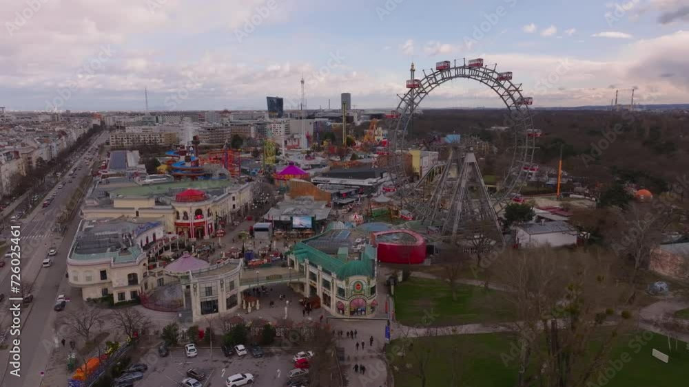 Fly around large historic Ferris Wheel and other attractions in Prater ...