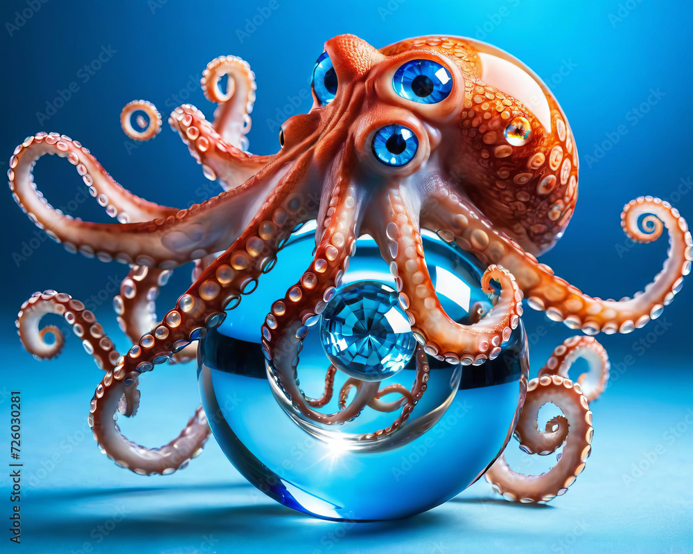 Surreal Octopus with Crystal Ball - Psychedelic close-up of a ...