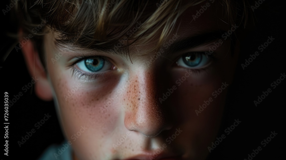 A teenage boy with a defiant stare refusing to back down in the face of ...