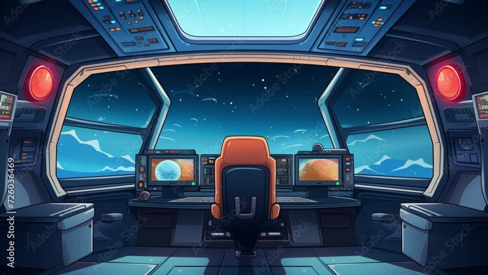 cartoon interior of spaceship with control panel. seamless looping ...
