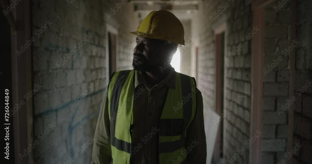 Vidéo Stock Building inspection, construction site or black man walking ...
