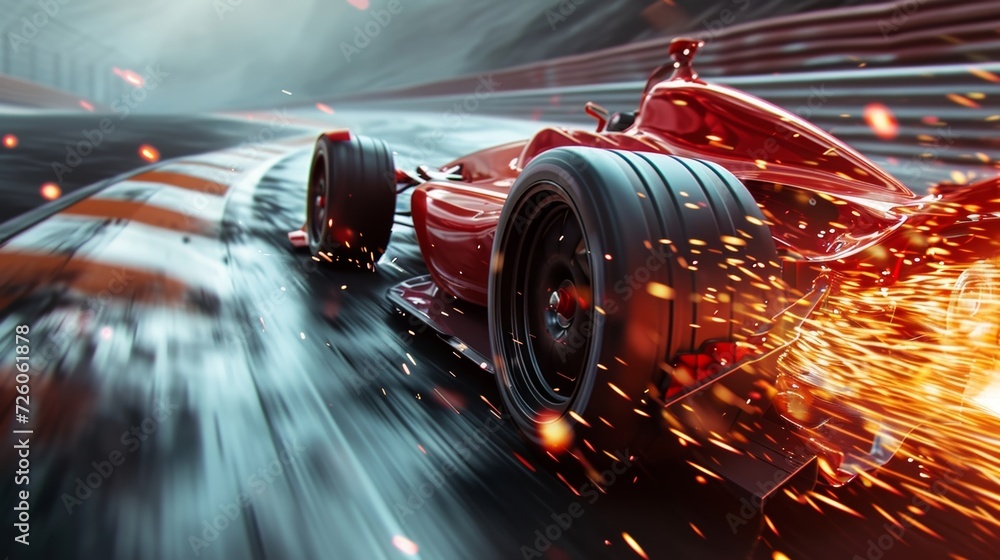 The wheels of a highperformance vehicle spin rapidly releasing a flurry ...