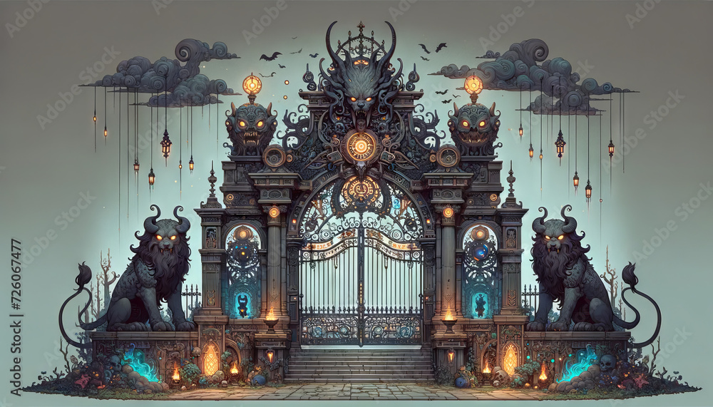 A detailed, whimsical, animated art style depiction of the Underworld ...