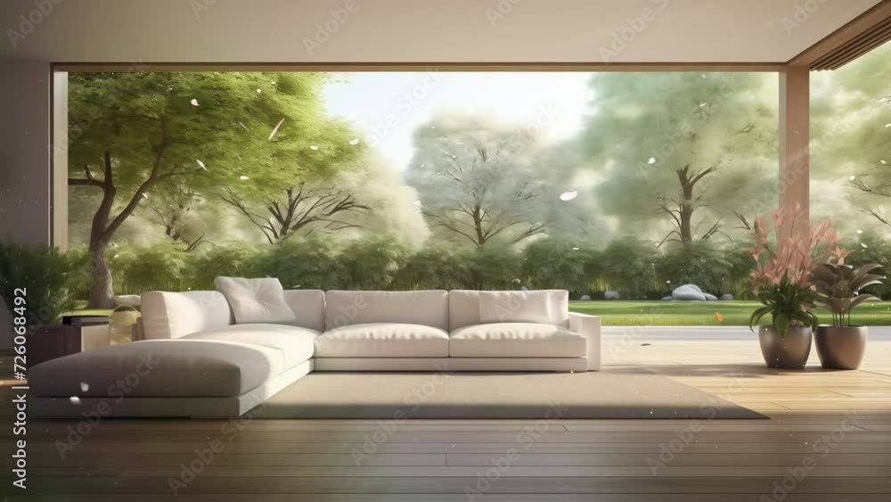 modern empty living room interior design and garden. modern living room ...