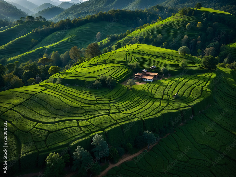 Drone Shot Illustration of a Breathtaking Verdant Land: A Panoramic ...