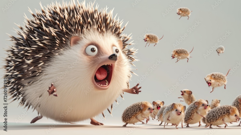 An oversized balloon of a hedgehog with a surprised expression being ...