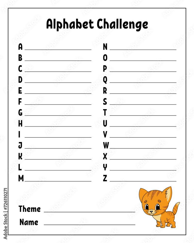 Alphabet challenge. Educational activity worksheet for kids and ...