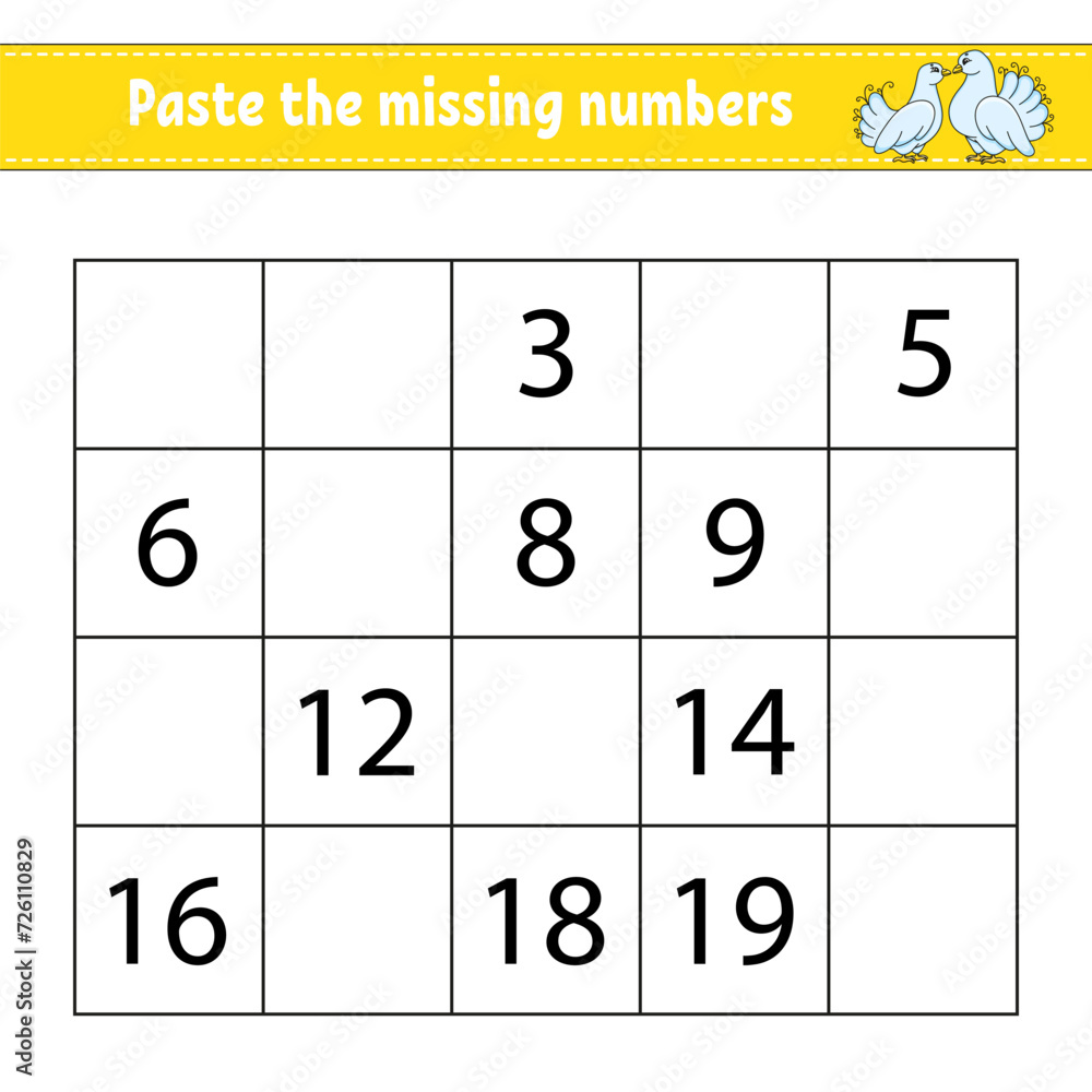 Paste the missing numbers 1-20. Game for children. Handwriting practice ...
