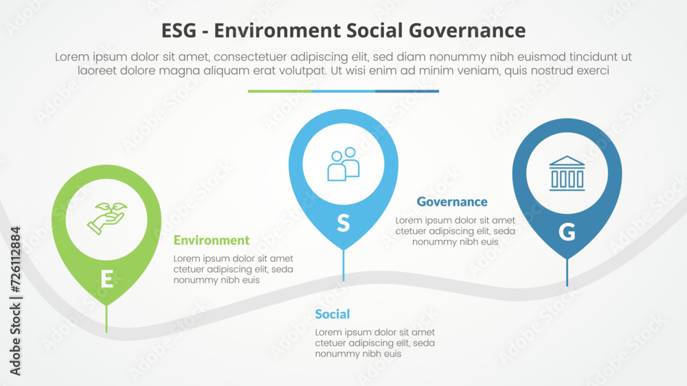 ESG frameworks infographic concept for slide presentation with pin ...