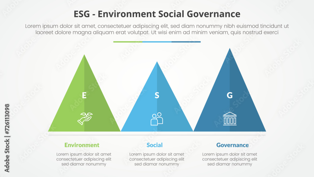 ESG frameworks infographic concept for slide presentation with triangle ...