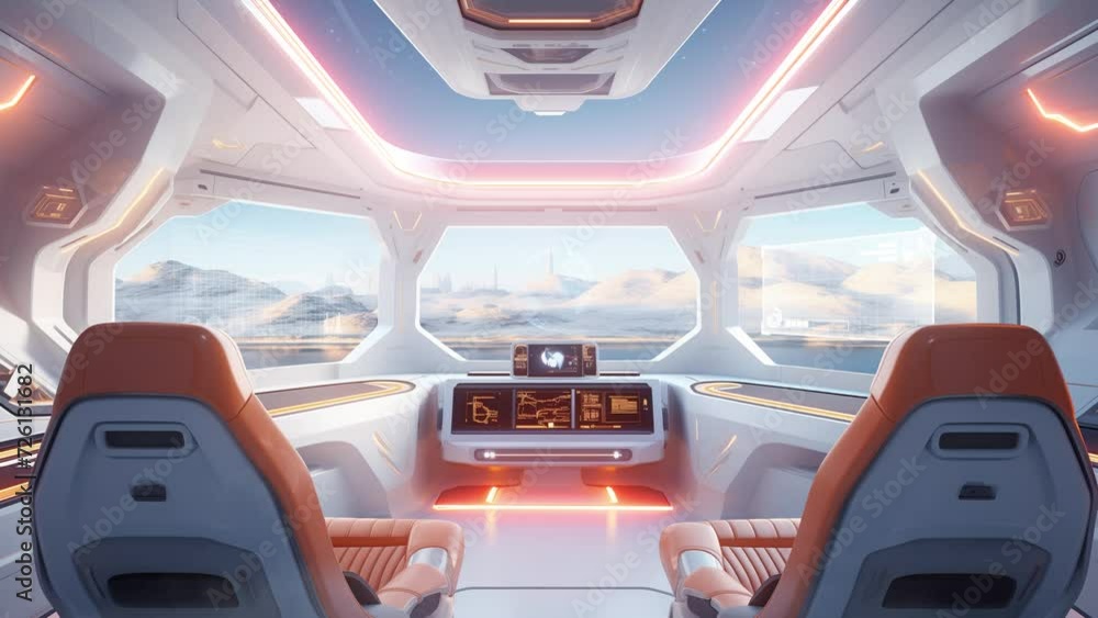 space ship futuristic interior- Cabine view. Concept of modern interior ...