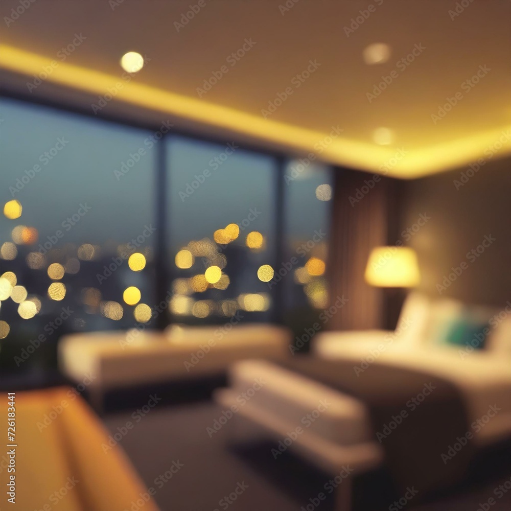 modern luxury hotel room at night at shallow depth of field, background ...