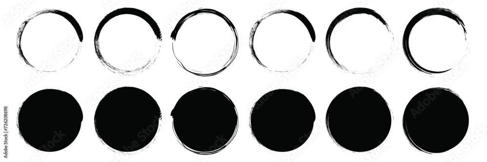 Grunge brush round border set. Hand drawn brushes vector pack sketch ...