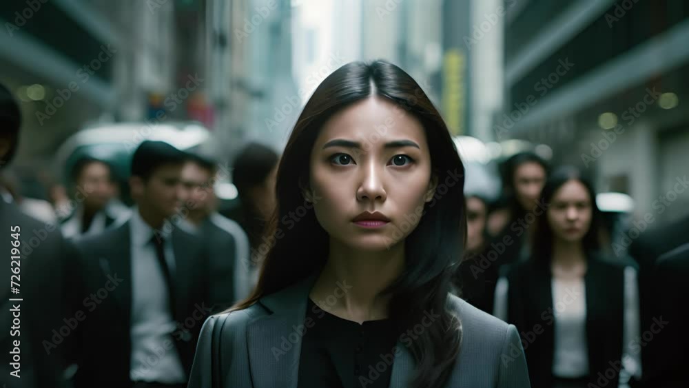 In bustling cityscape, Asian woman portrays picture of recent graduate ...