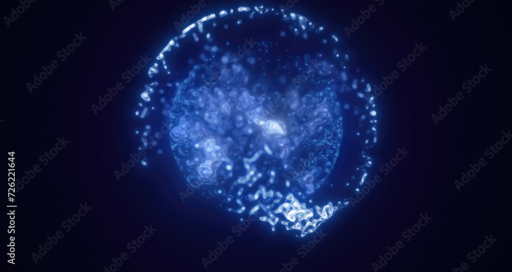 Blue energy magic circle, sphere, ball made of futuristic waves and ...