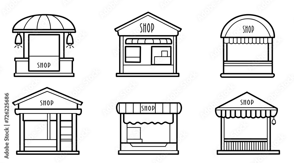 Boutique storefronts design collection, simple line art style ...