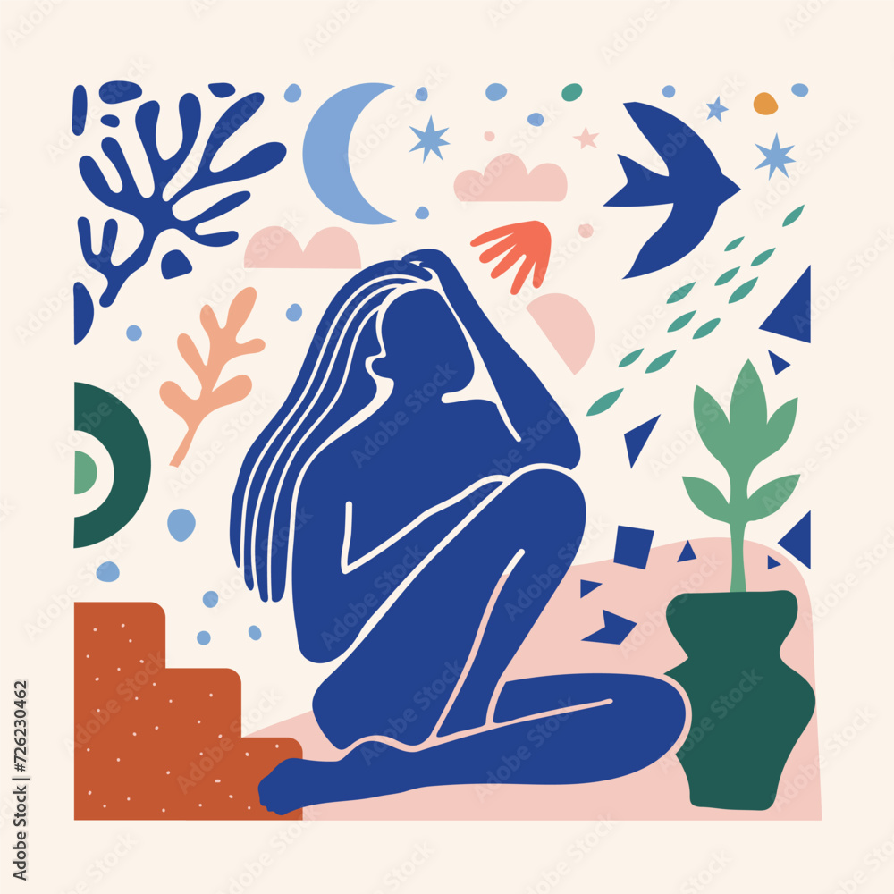 Matisse Inspired Abstract Art with female Figure and Organic Shapes ...