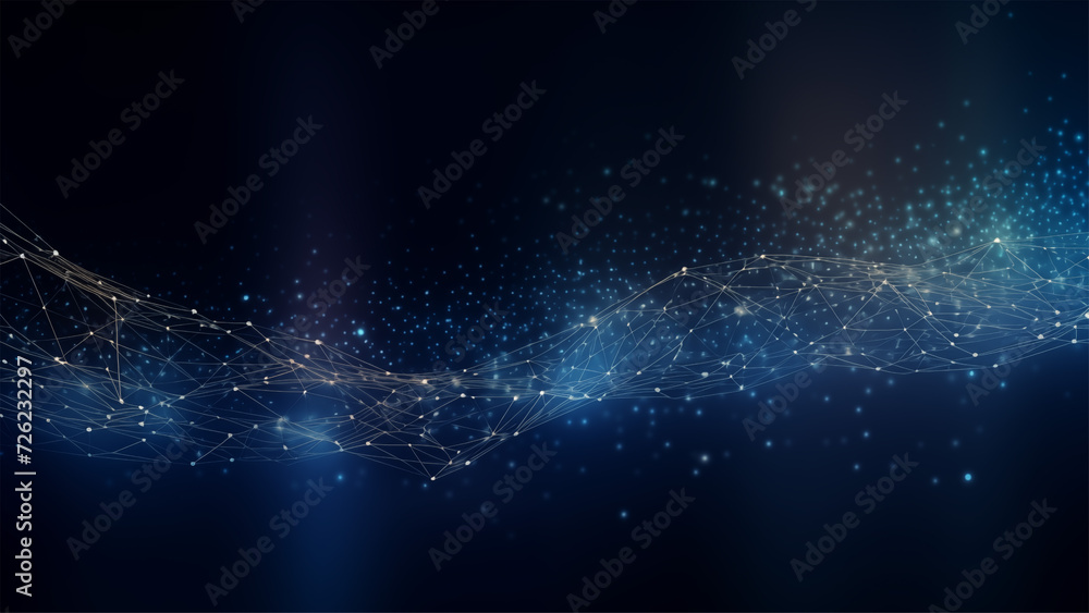 Abstract dark blue tech background quantum computing network system and electronic global ...