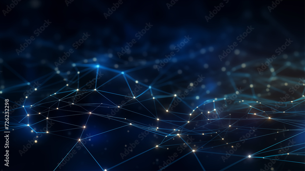 Abstract dark blue tech background quantum computing network system and ...