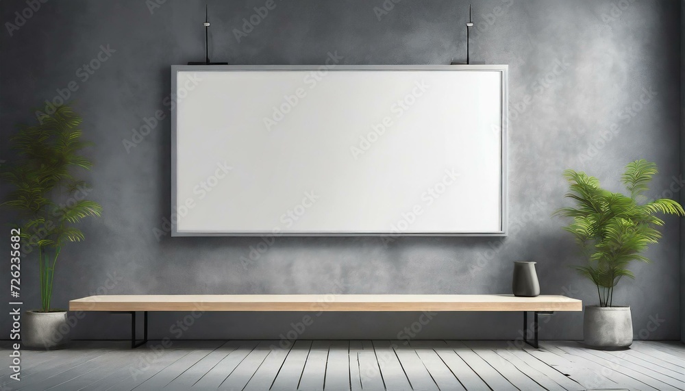 room with white wall and lcd tv, White large horizontal billboard ...