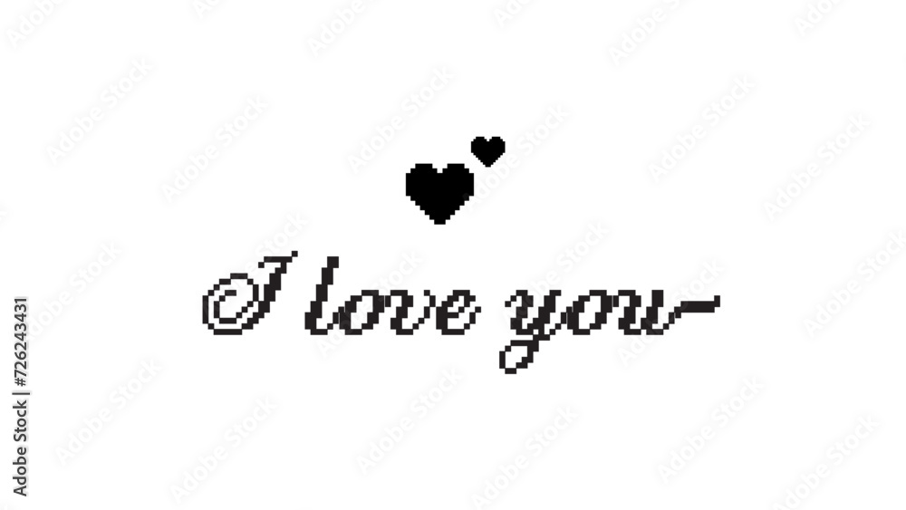 Valentines day background with pixel art hearts and cursive type ...