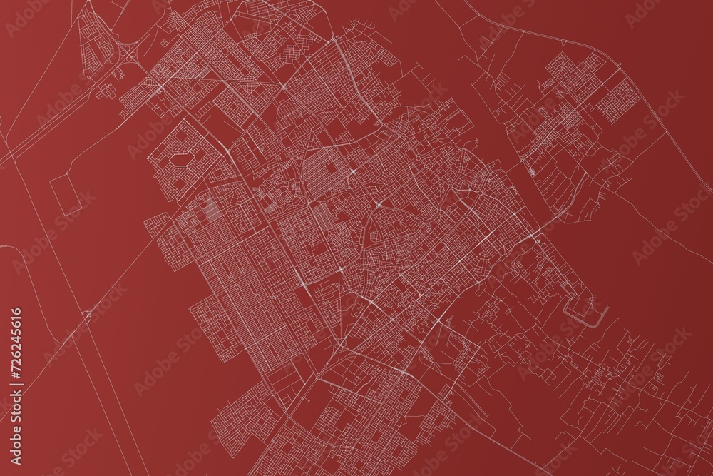 Map of the streets of Basra (Iraq) made with white lines on red ...