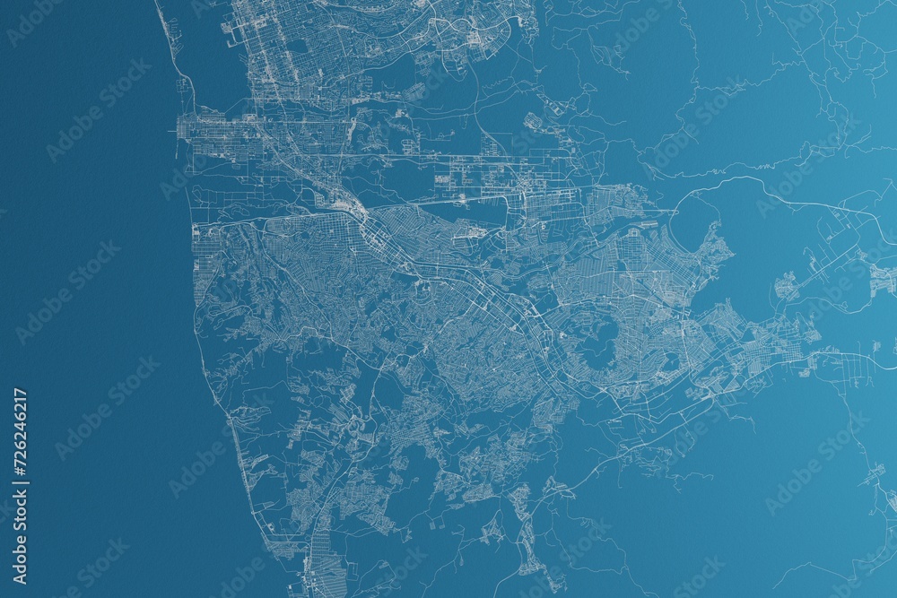 Map of the streets of Tijuana (Mexico) made with white lines on blue ...