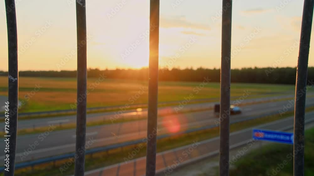 Vidéo Stock Focus on flyover guardrail safety wall parapet onto highway ...