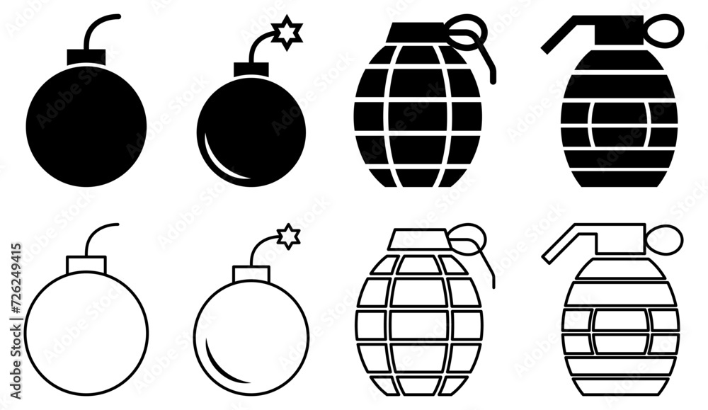 Set of grenade icon. Bomb symbols. Vector illustration isolated on ...