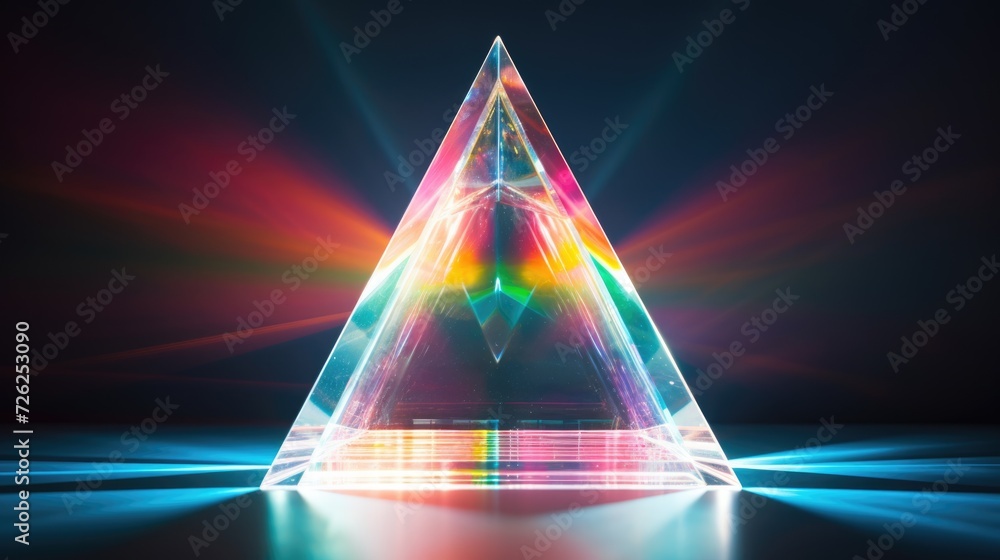 colorful glass prism triangle light dispersion in dark background, ai ...