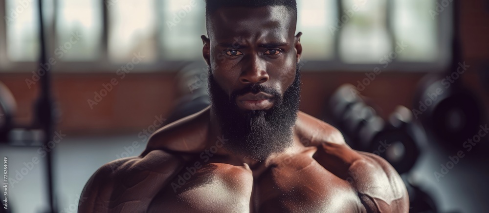 Fit and attractive black man with a hidden face, dedicated to fitness ...