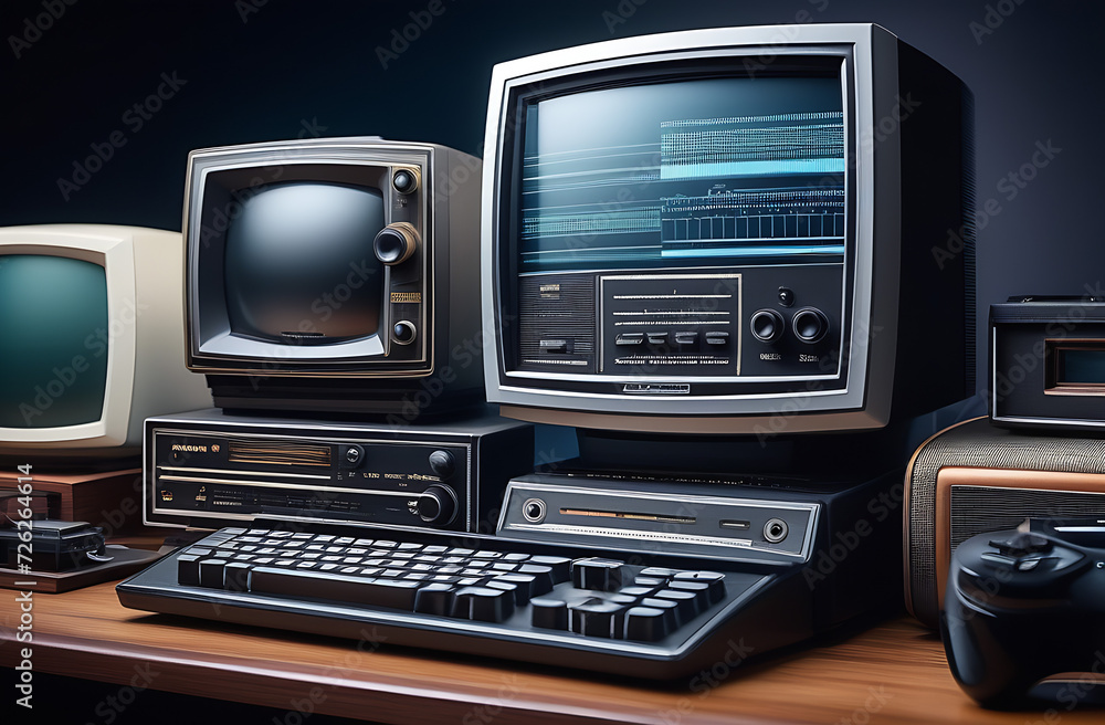 Evolution of technology with juxtaposes vintage computing equipment ...